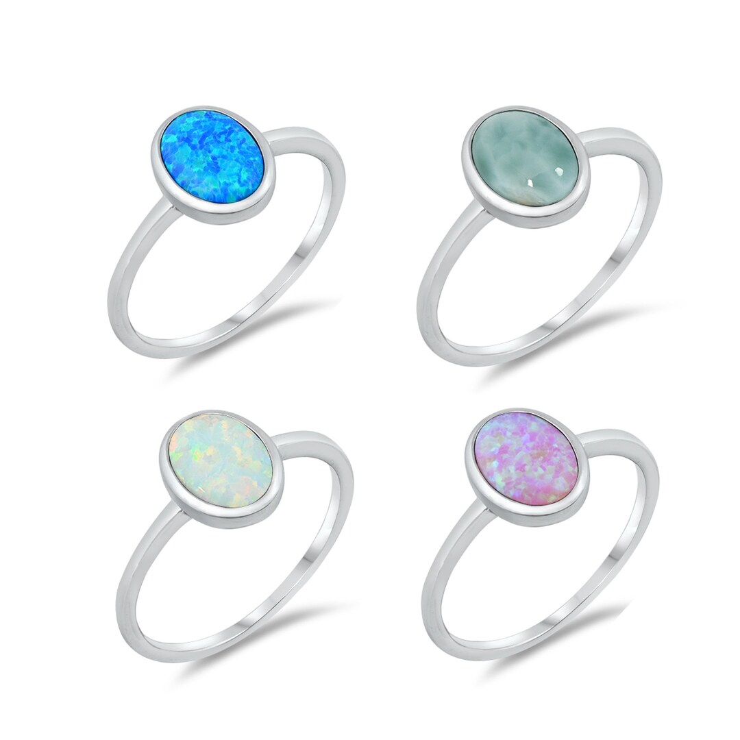 925 Sterling Silver Larimar Opal Ring Oval. Blue Pink White Opal Ring ...