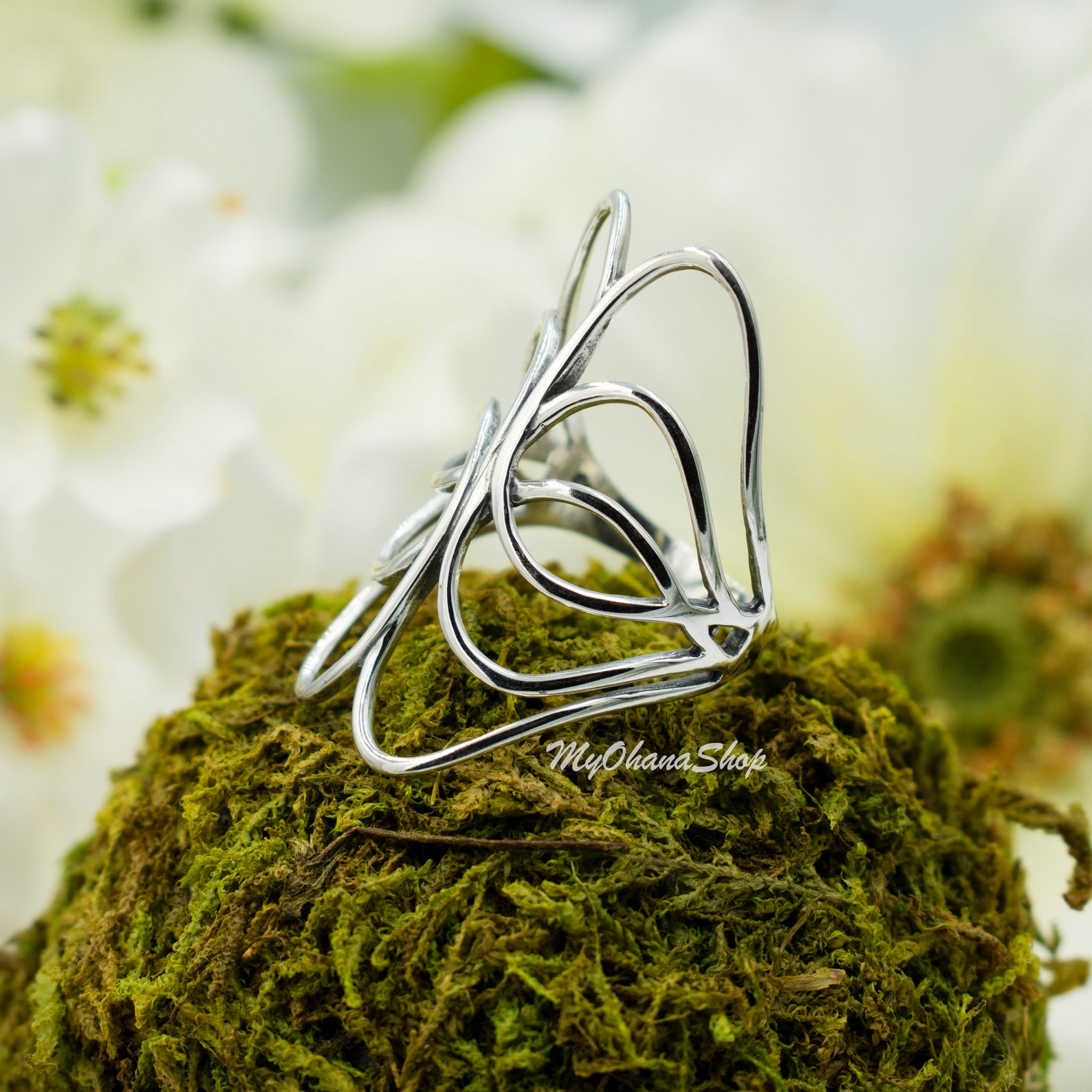 925 Sterling Silver Freeform Ring for Women. 35mm Long Large - Etsy