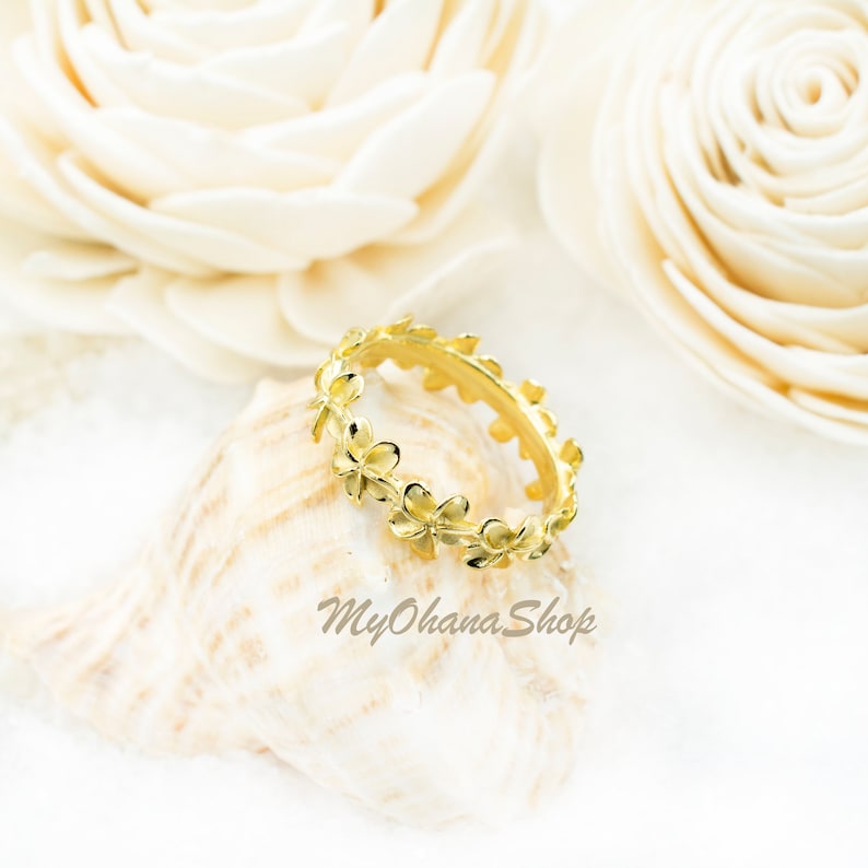 Sterling Silver Hawaiian Plumeria Ring 14K Gold, Rose Gold Plated ...