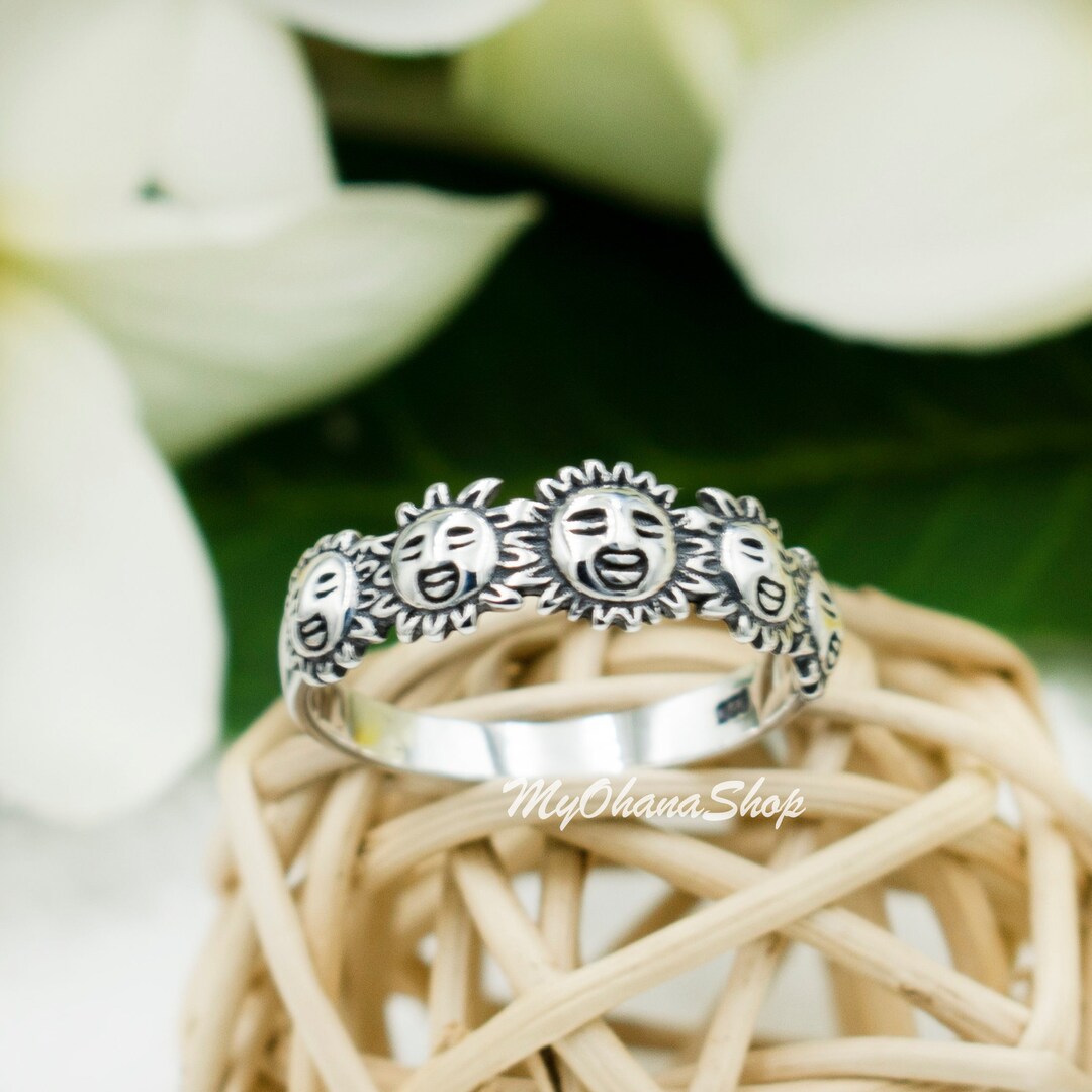 925 Sterling Silver Happy Sun Face Ring. 8mm Stackable, Happy Summer ...