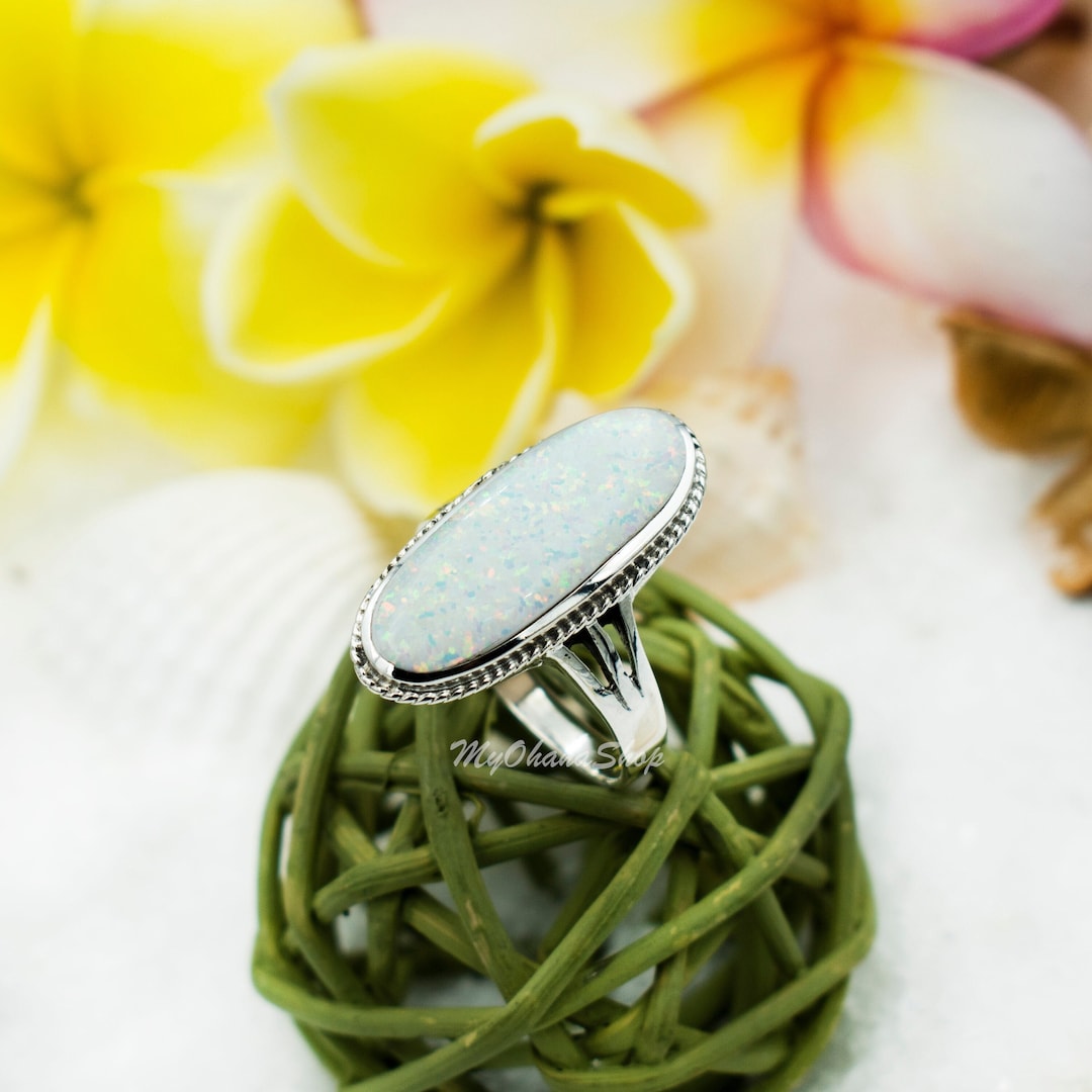 925 Sterling Silver White, Blue Opal Ring for Women, Girls. 26mm (1 ...