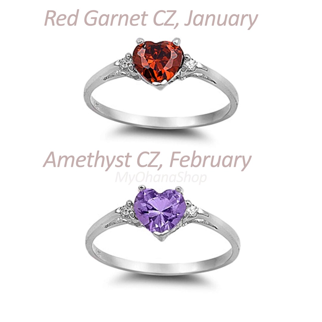 925 Sterling Silver Birthstone Heart Ring for Girls, Women. Birthdays ...