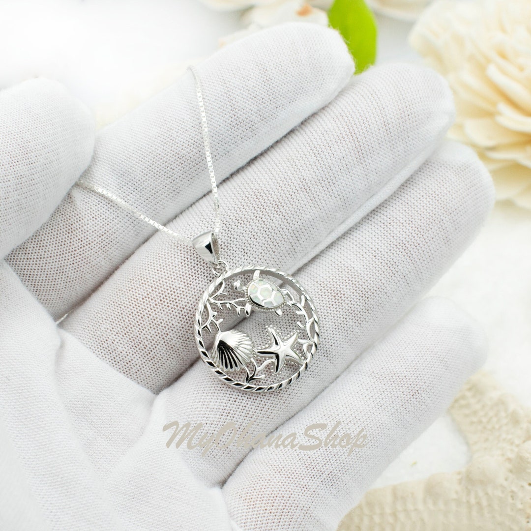Sterling Silver Sea Life Pendant, Necklace. Ocean Turtle, Seashell ...