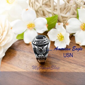 Stainless Steel US Navy Ring for Men. Black Onyx US Military Navy Seal ...