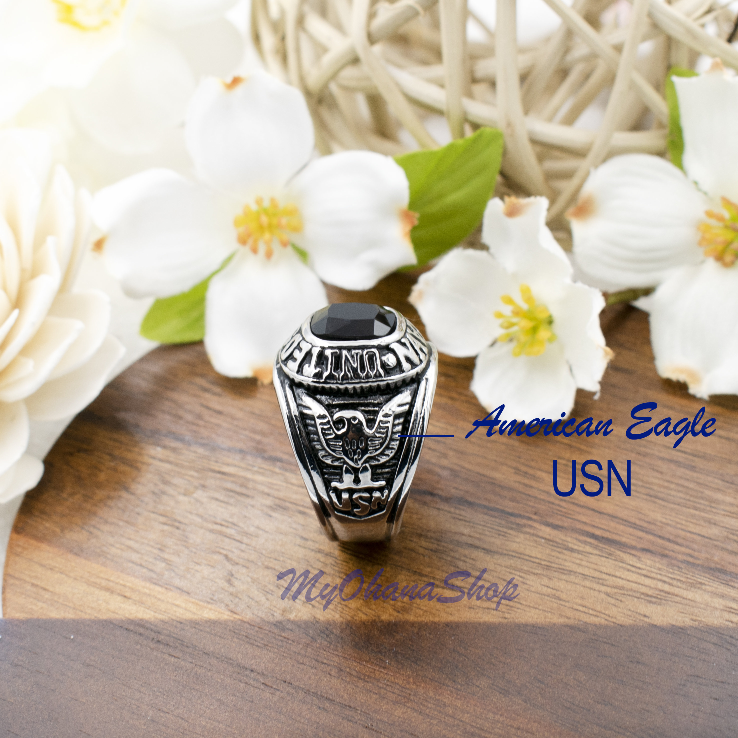 Stainless Steel US Navy Ring for Men. Black Onyx US Military Navy Seal ...