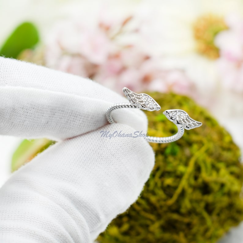925 Sterling Silver Angel Wings Ring With CZ. Dainty | Etsy