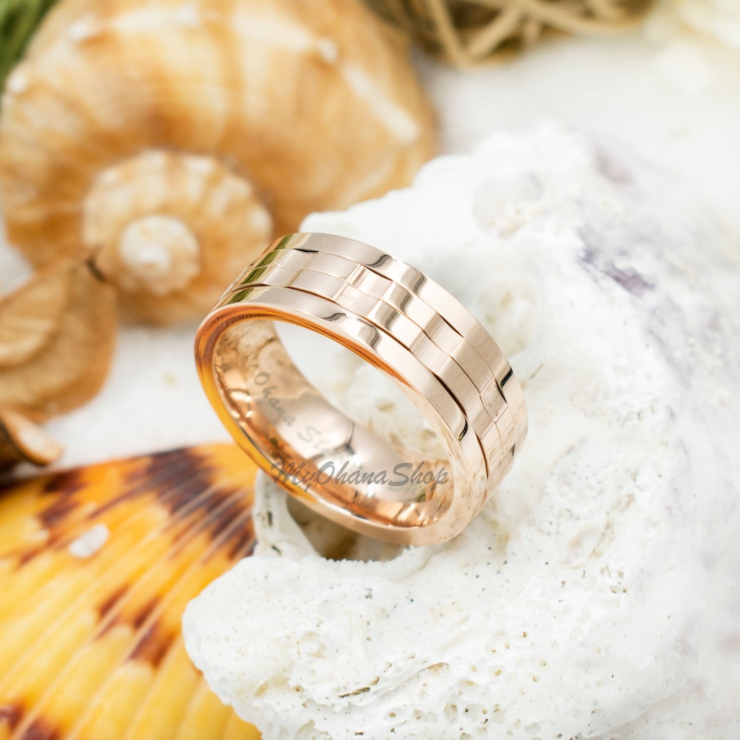14K Rose Gold Plated Spinner Ring for Men & Women. Stainless Steel ...