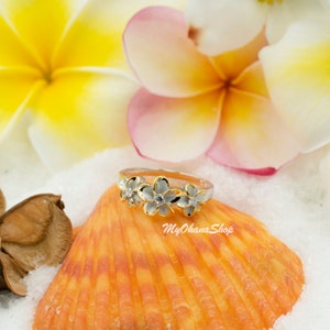 925 Sterling Silver Plumeria Ring for Women. Hawaiian Flower Gold ...