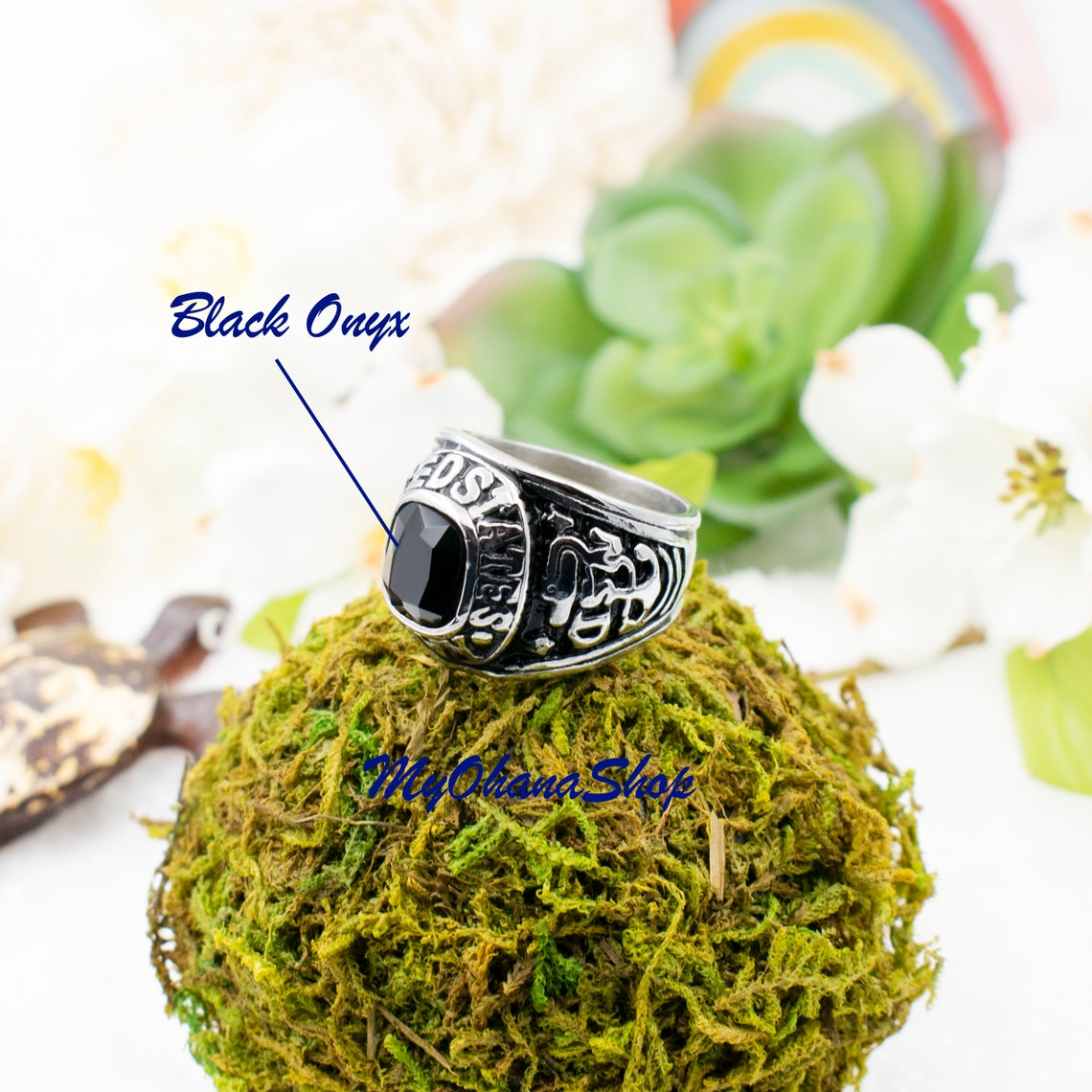Stainless Steel US Navy Ring for Men. Black Onyx US Military Navy Seal ...