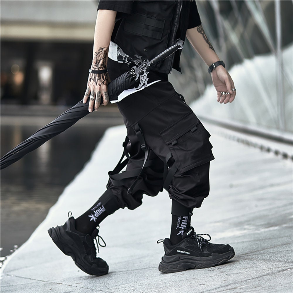 Cyberpunk Techwear Pants With Straps Black Japanese Streetwear Etsy