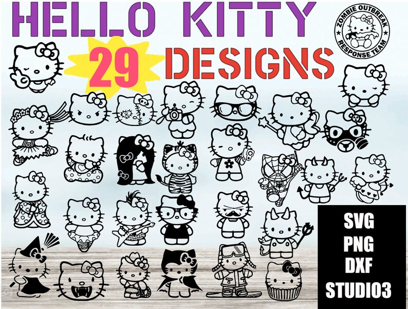 Hello Kitty 29 designs SVG PNG DXF Studio3 files | Etsy