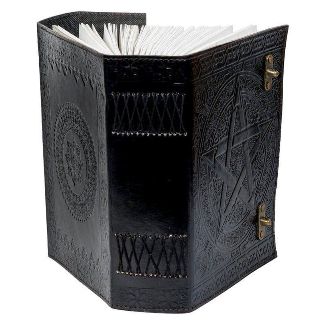 600 Pages Large Black Pentagram Embossed Leather Journal | Writing ...