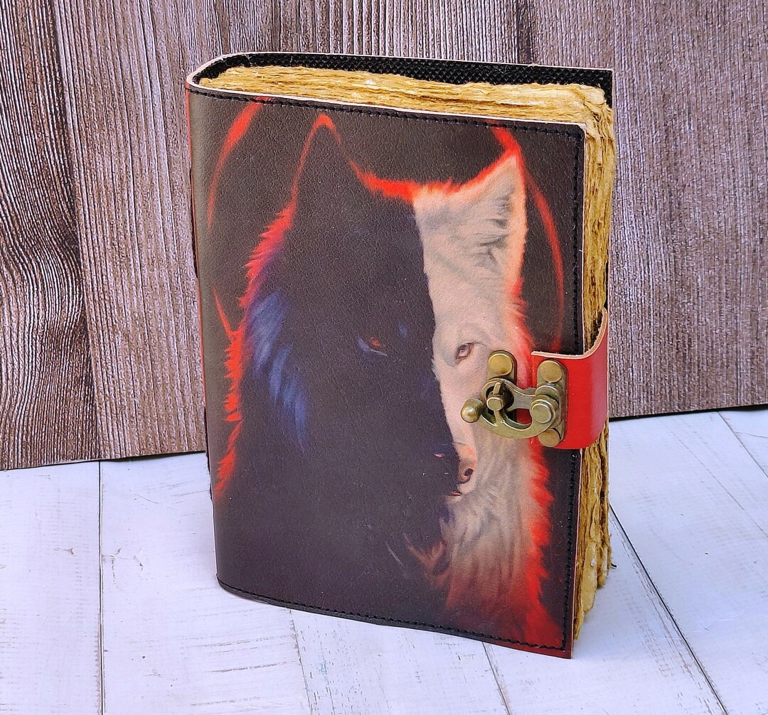 Handmade Leather Journal Red Wolf Print Wiccan Spell Book of Shadows ...