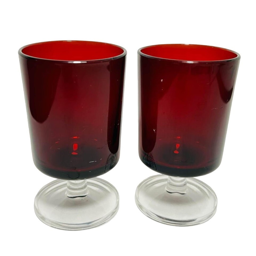 Vintage Ruby Red Luminarc France Stemware Glass Set 2 4 - Etsy