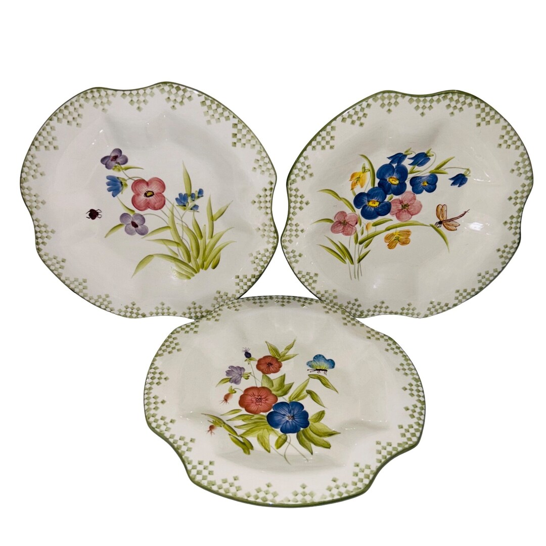 Home Interiors Green Floral Salad Plates 3 - Etsy