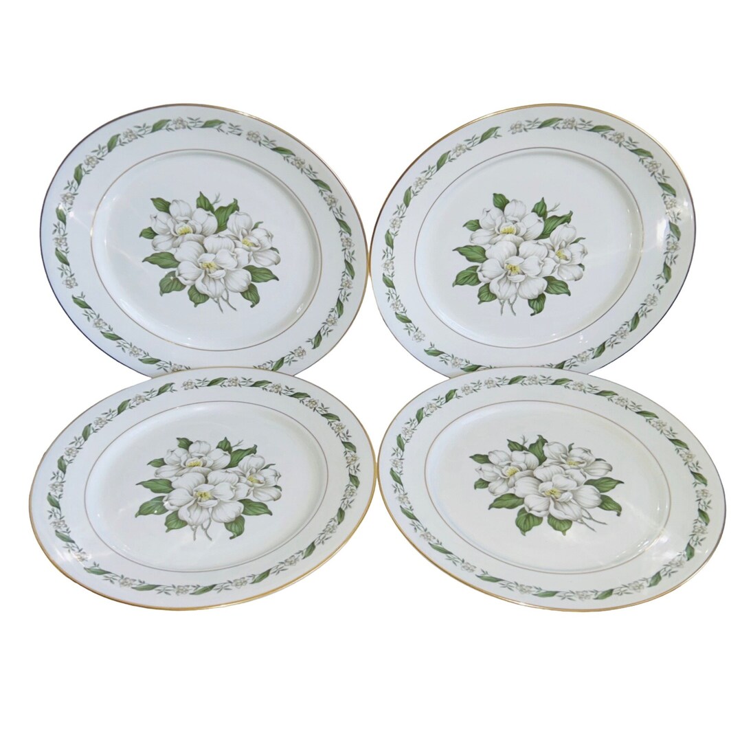 Royal Jackson Magnolia Gold Rim Dinner Plates 4 - Etsy