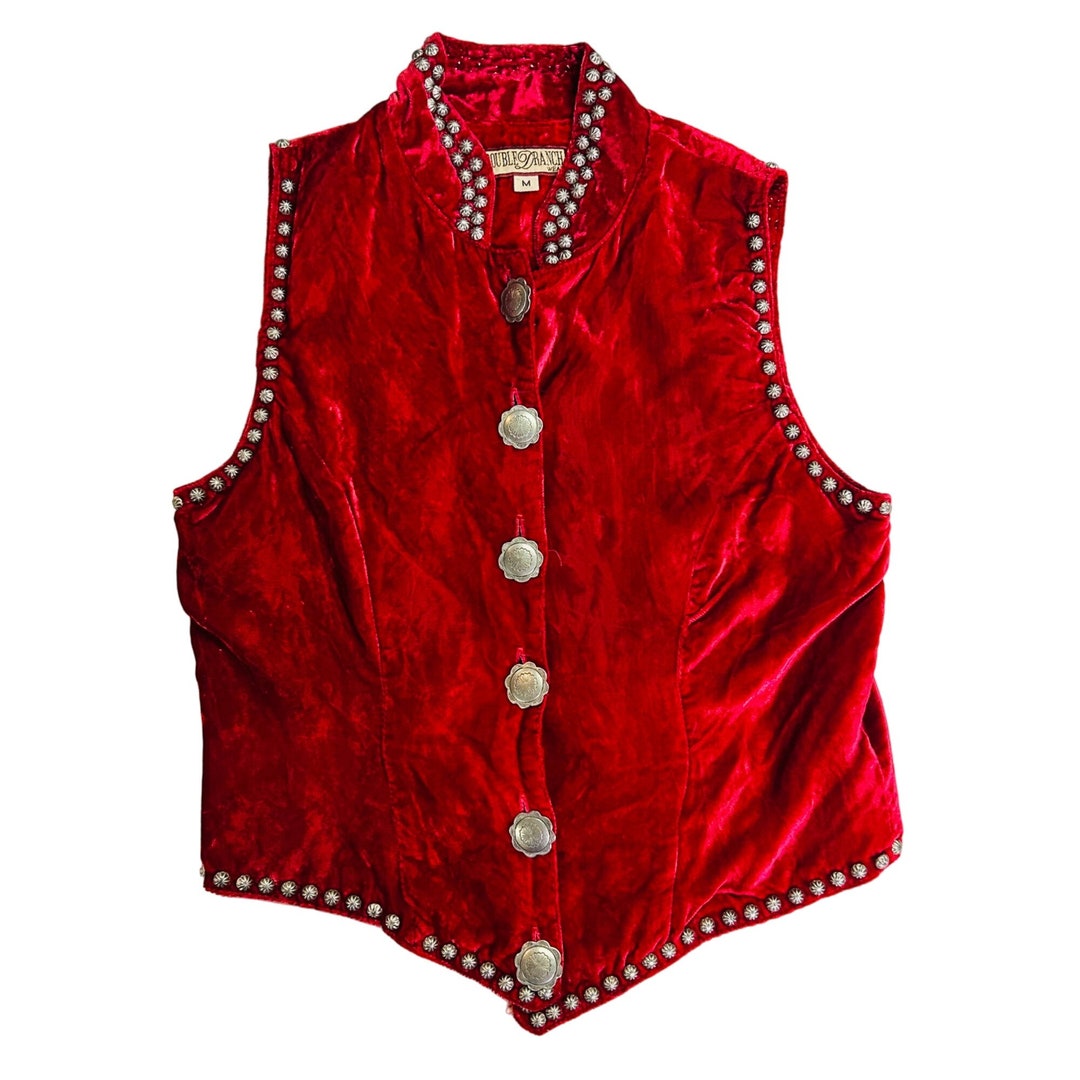 Double D Ranch Red Velvet Silver Studded Southwestern Vest Medium - Etsy
