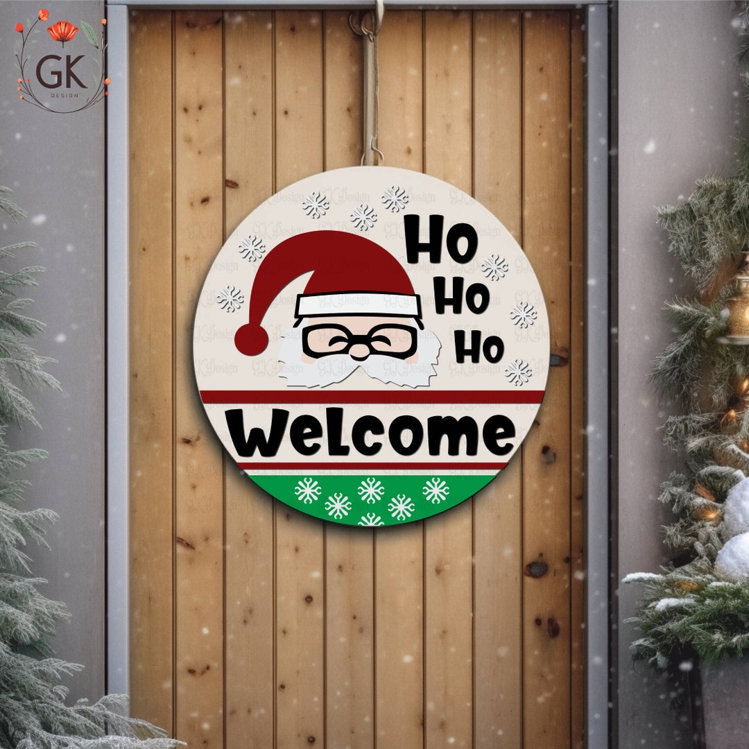 Santa Door Hanger SVG Christmas Welcome Sign SVG Round Door - Etsy
