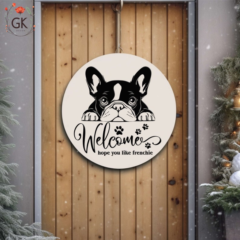 Frenchie Svg,welcome Sign Svg,peeking French Bulldog,door Hanger,round ...