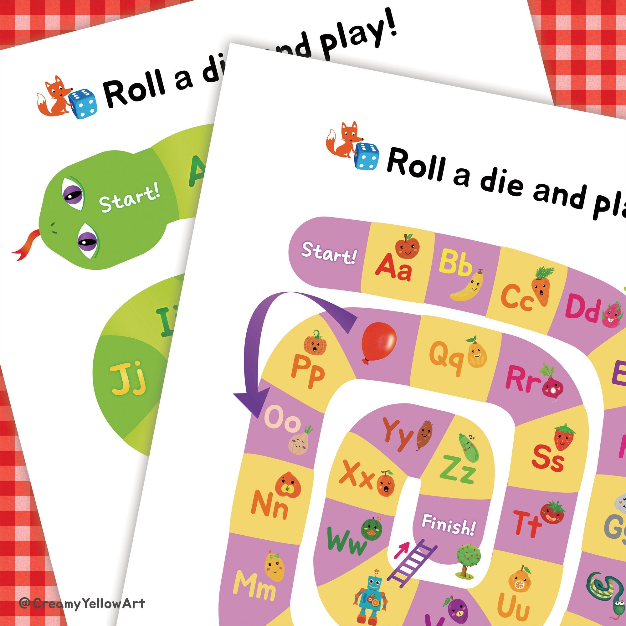2 Printable Alphabet Board Games for Kids - Etsy
