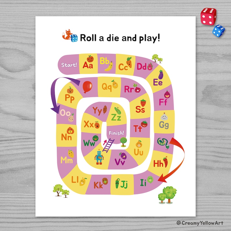 2 Printable Alphabet Board Games for Kids - Etsy