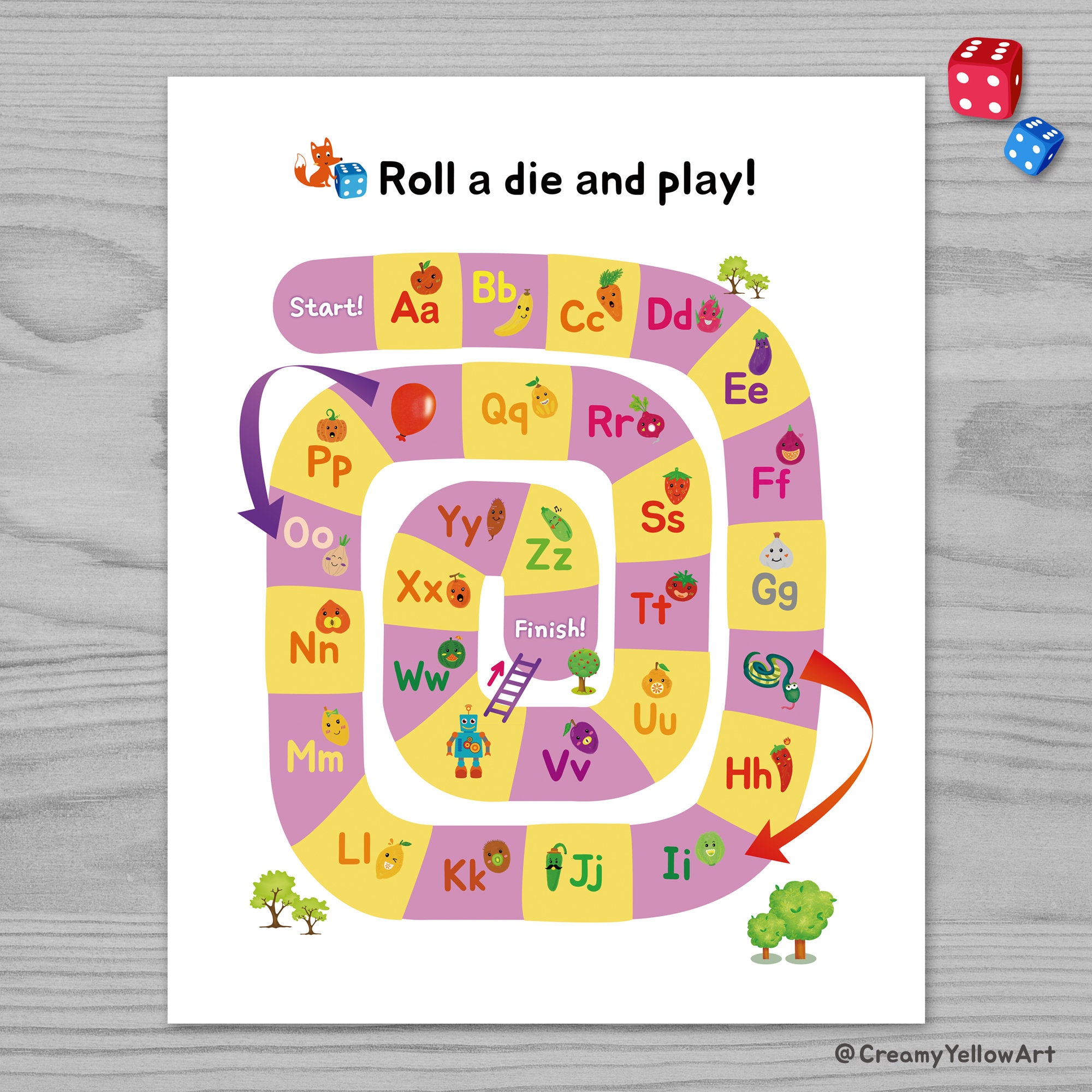 2 Printable Alphabet Board Games for Kids - Etsy