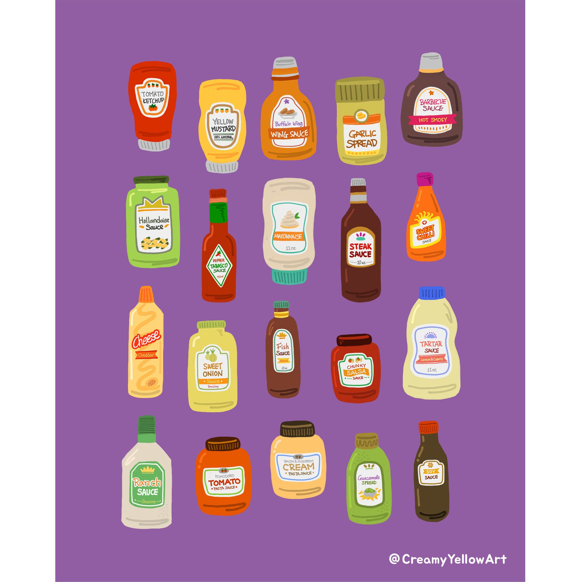 Printable Sauce Illustration Wall Art for Kitchen and Dining Room - Etsy