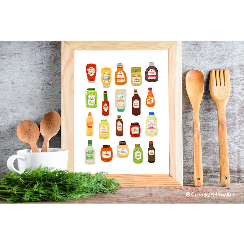 Printable Sauce Illustration Wall Art for Kitchen and Dining - Etsy