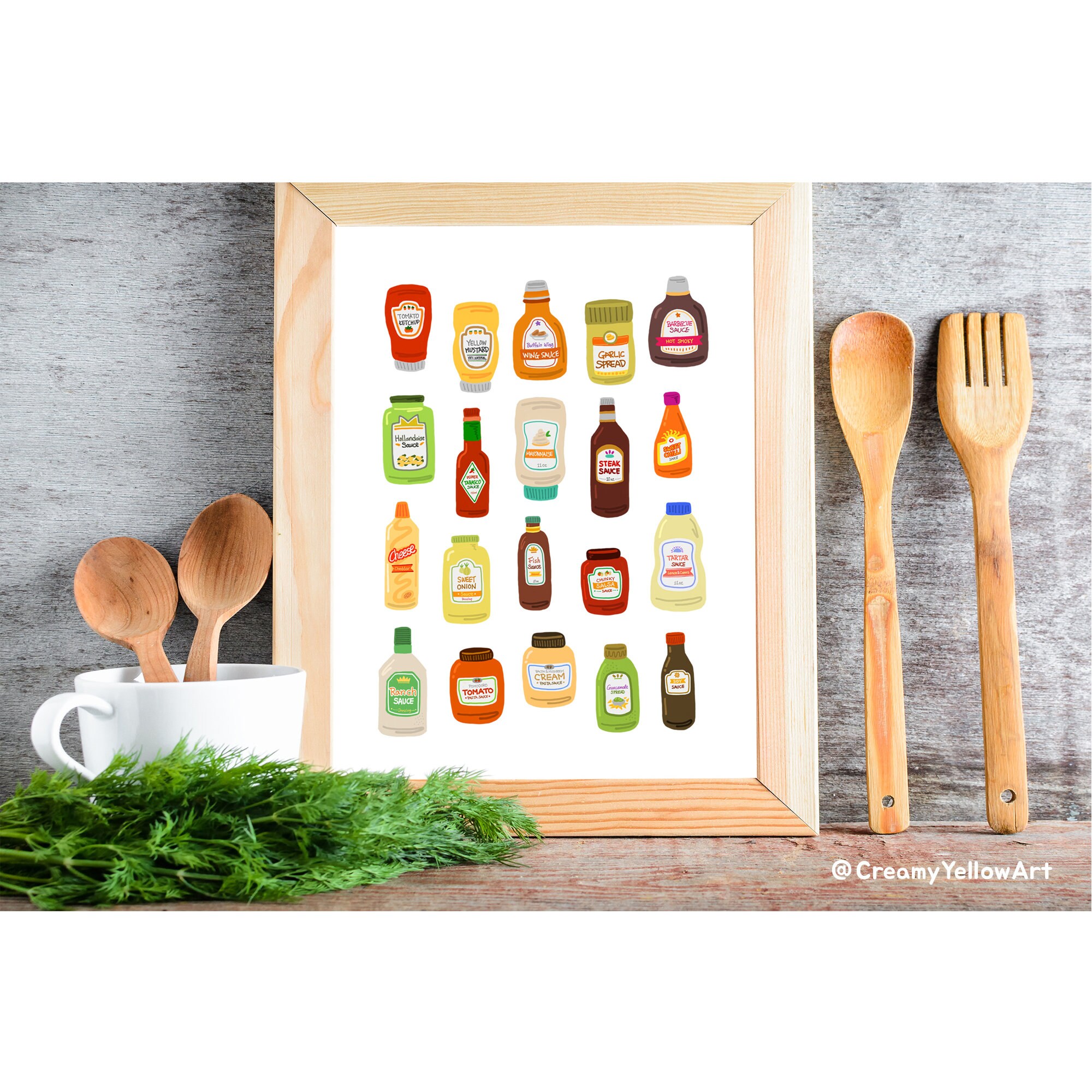 Printable Sauce Illustration Wall Art for Kitchen and Dining Room - Etsy