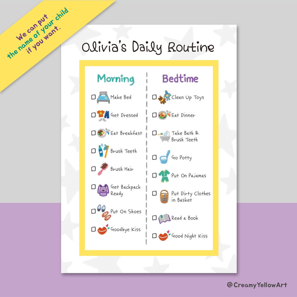 Printable Kid's Daily Routine Chart / Kid's Daily Checklist Digital ...