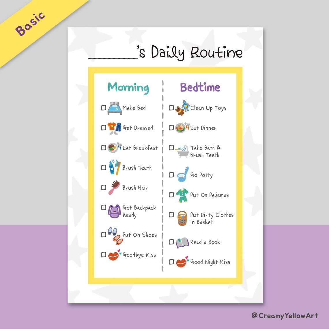 Printable Kid's Daily Routine Chart / Kid's Daily Checklist Digital ...