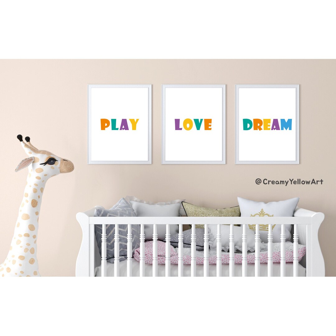 3 Printable Posters PLAY, LOVE, DREAM for Kids Room, Classroom, and ...