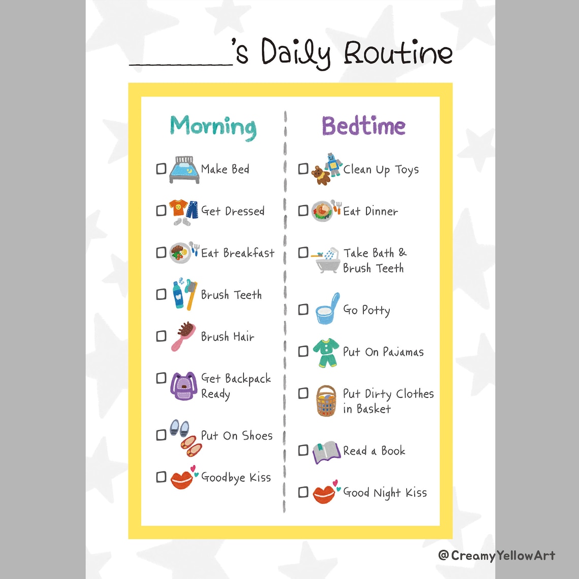 Printable Kid's Daily Routine Chart / Kid's Daily Checklist Digital ...