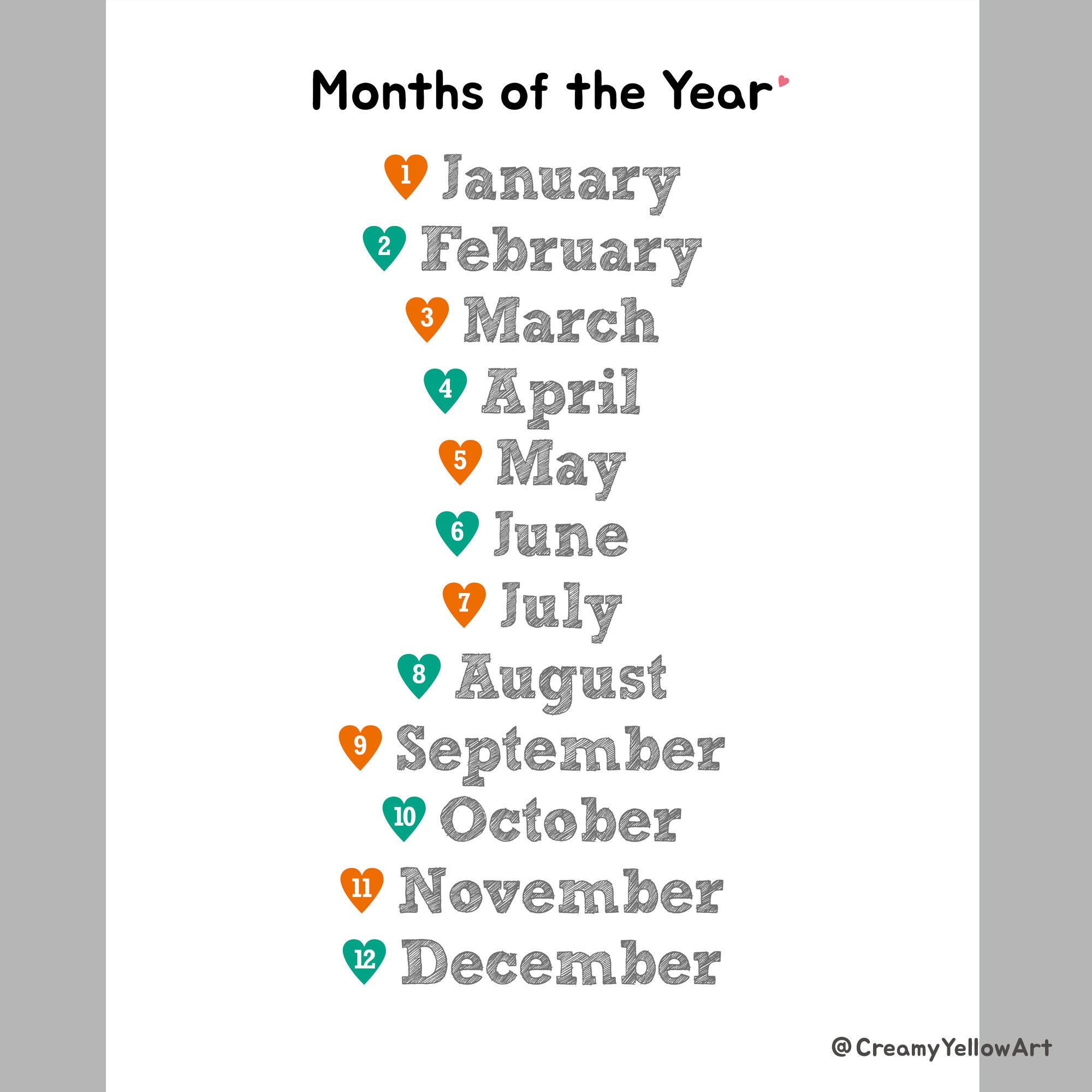 Printable Days & Months Posters for Kids Room, Classroom, and Nursery ...
