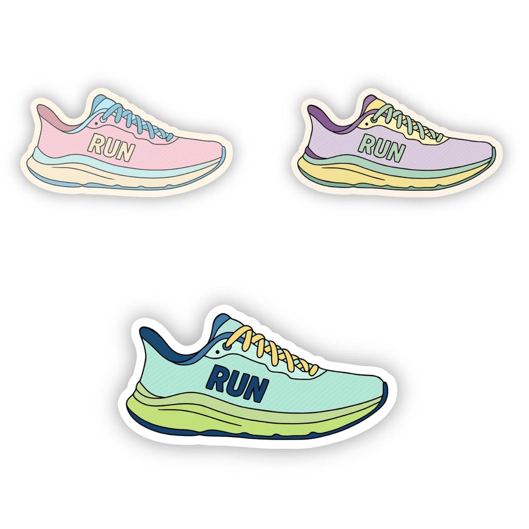Mini Running Shoe Sticker | Beige | Blue and Green | Purple and Yellow ...