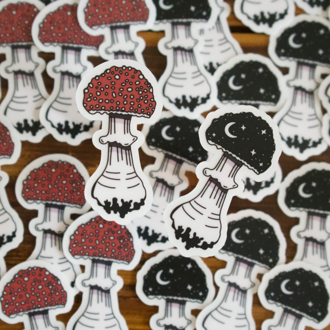 Mini Clear Mushroom Stickers Pack of Two Red Mushroom Black and White ...