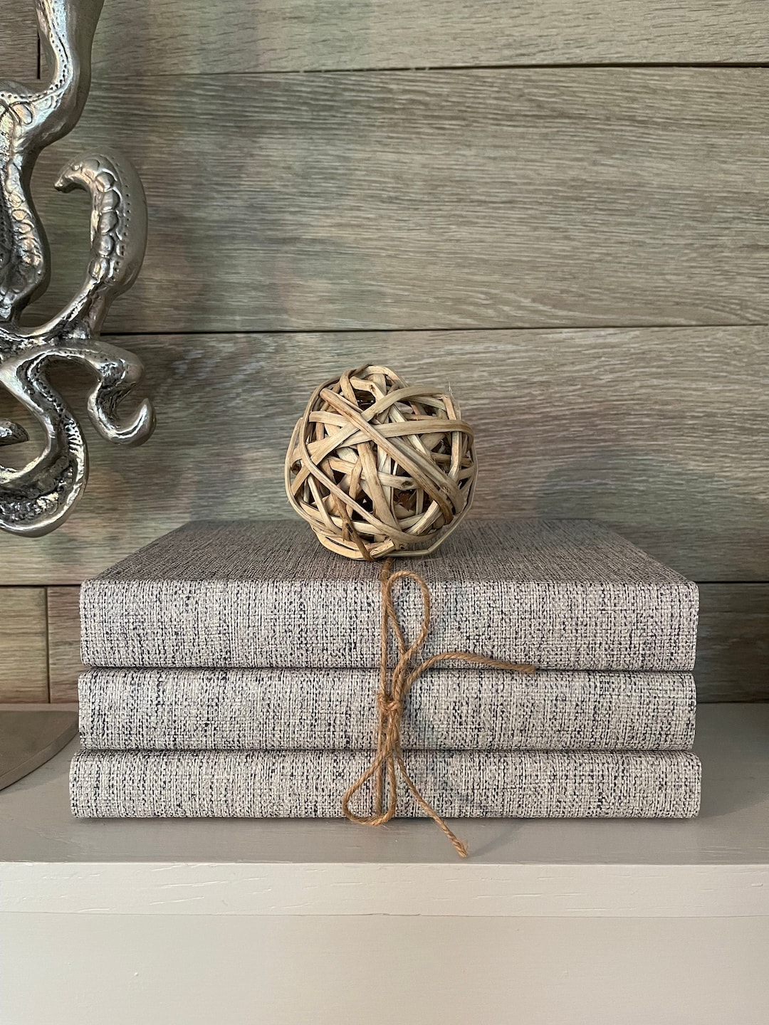 Set of 3 Neutral Decorative Books | Textured Gray Book Decor | Staging ...