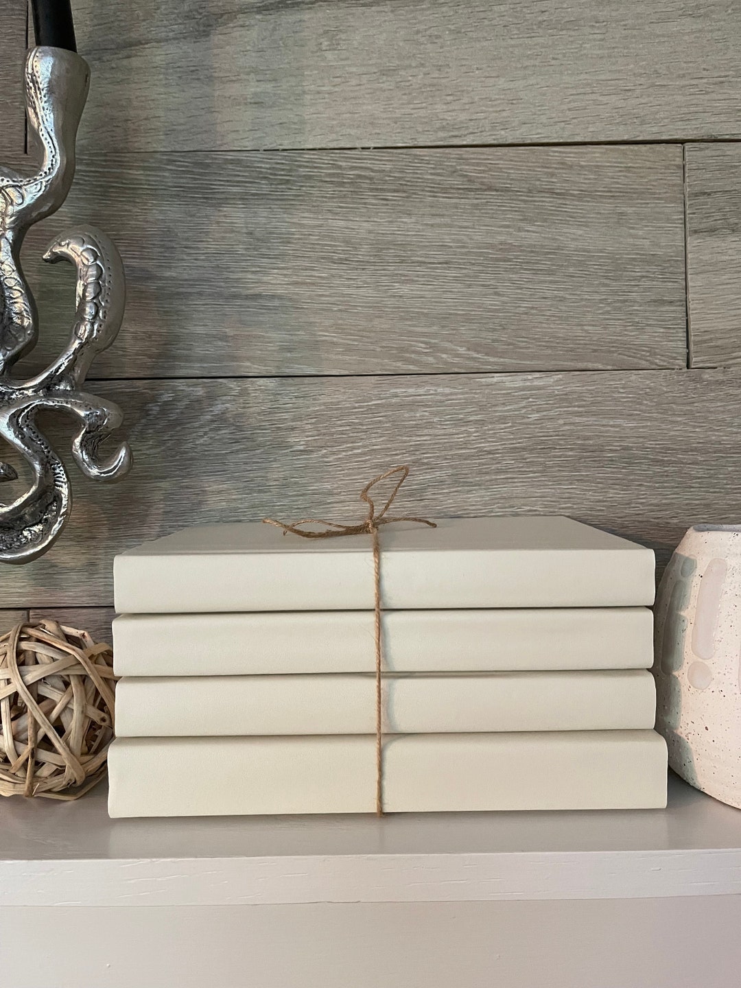Set of 4 Neutral Decorative Books | Linen Book Decor | Staging Decor ...