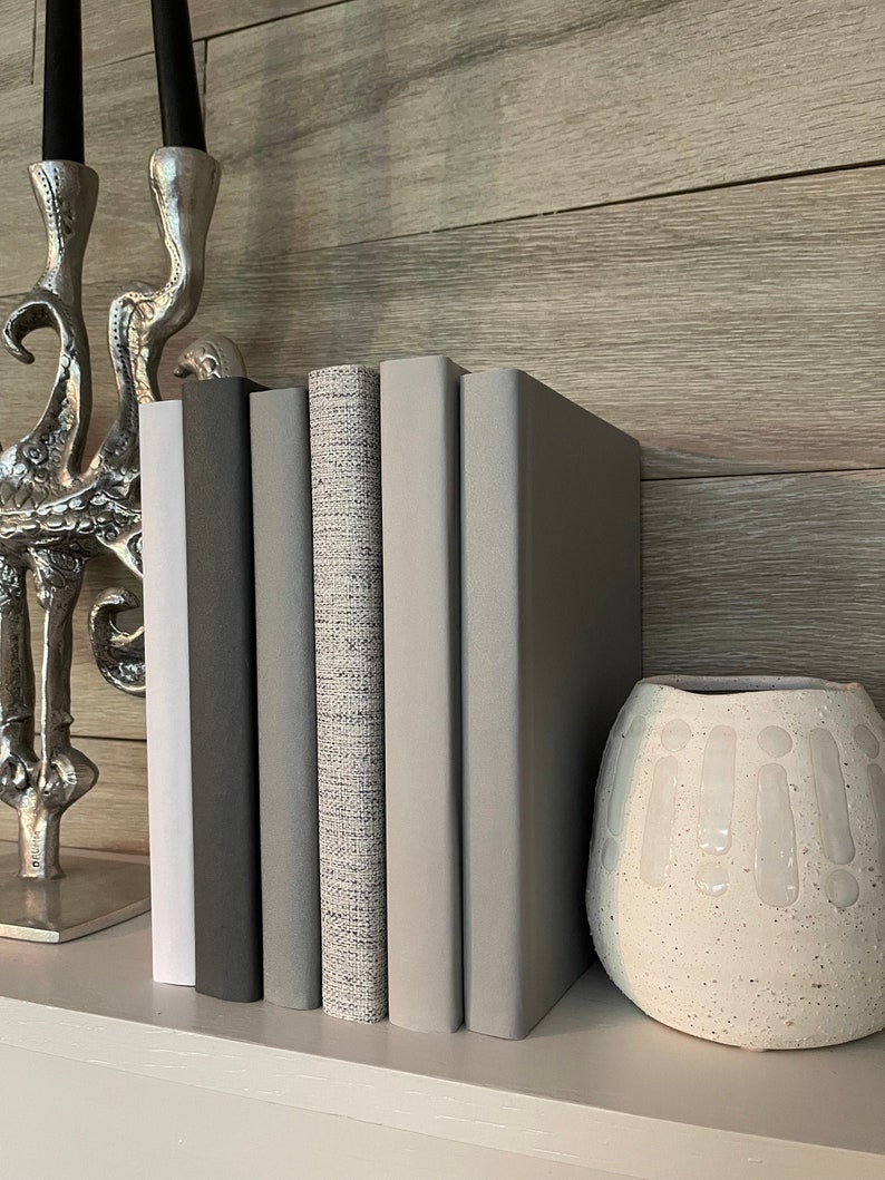 Set of 6 Neutral Decorative Books | Textured Gray Book Decor | Staging ...