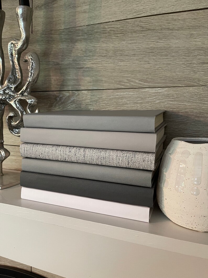 Set of 6 Neutral Decorative Books | Textured Gray Book Decor | Staging ...