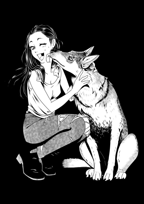 Anime Girl With Pet Wolf