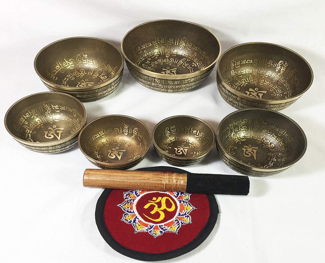 Tibetan Singing Bowl Set Of 7 Full Mantra Bowl Set With Etsy