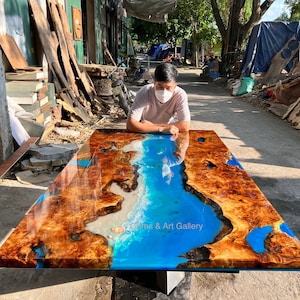 Ocean Blue Epoxy Table Top With Acacia Wood | Dining Table Top | Live ...