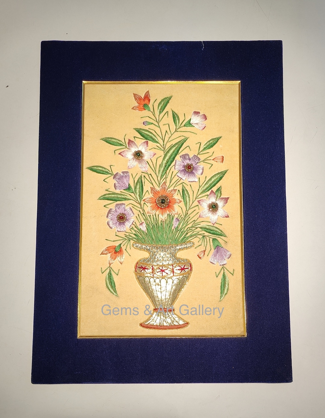 Royal Ancient Zardozi Jewel Art Flower Wall Hanging With Frame - Hand ...