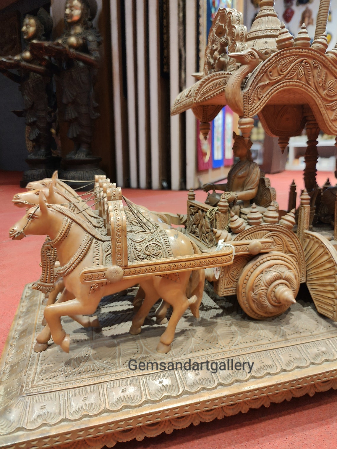 Mahabharat Chariot Made of Plain Teak Wood (depicts an Iconic Scene ...