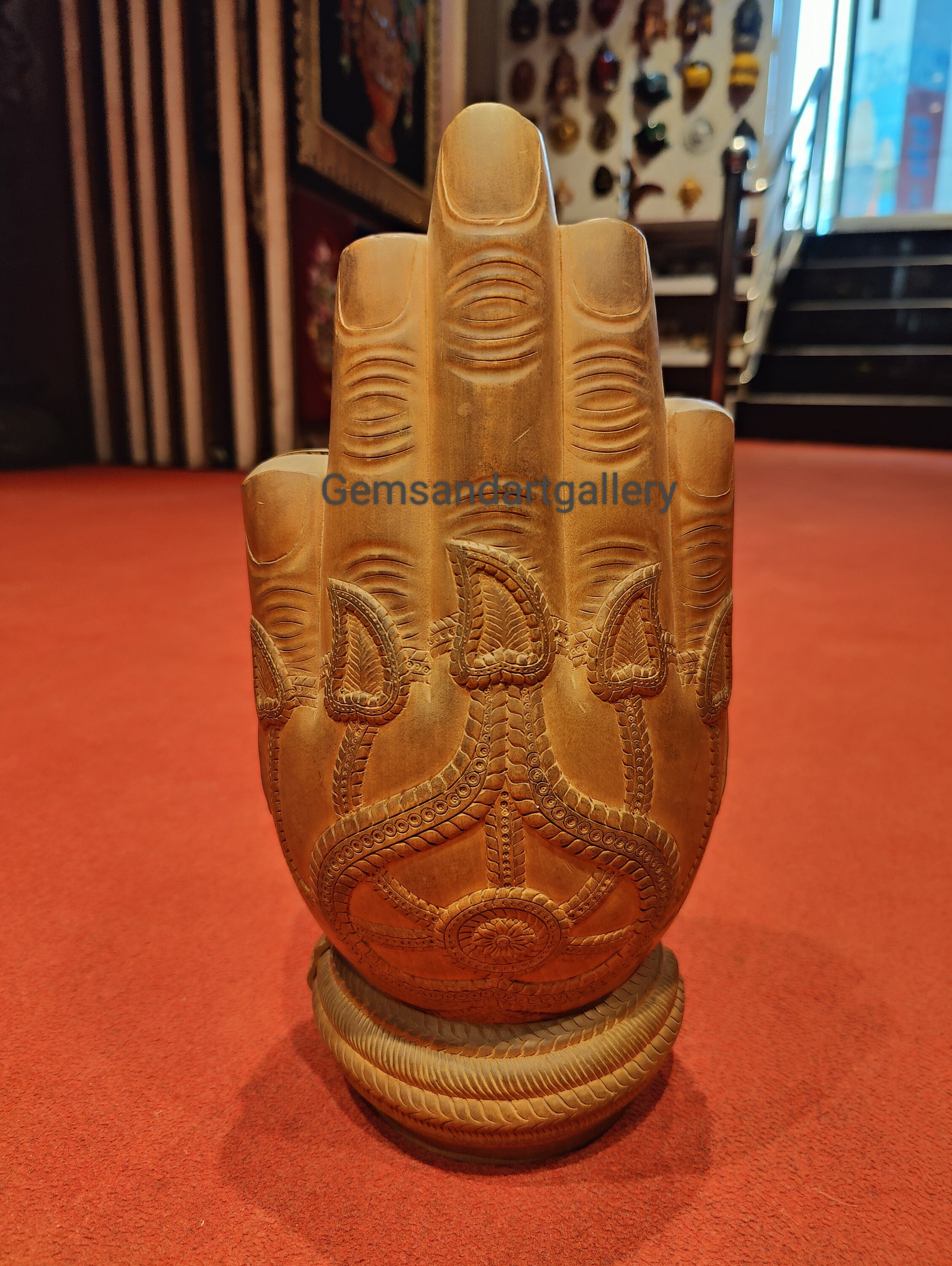 Teak Wood Figure of Namaste (namaskar) With Carving of Gautam Buddha ...