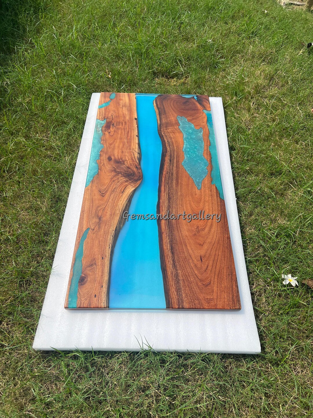 Acacia Wood Blue Epoxy Resin Table Top | Dining | Bartop | Live Edge ...