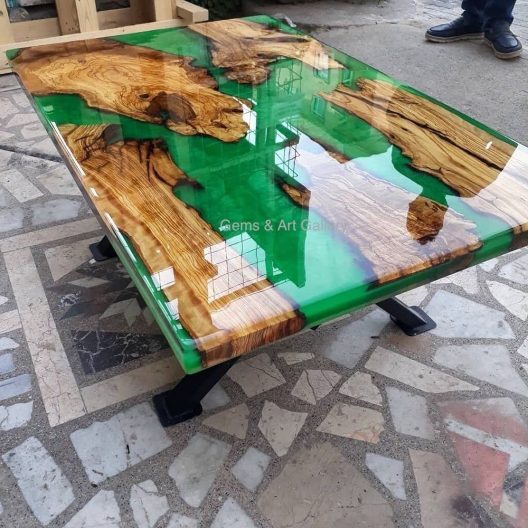 Green Epoxy Table Top With Acacia Wood | Dining Table Top | Live Edge ...