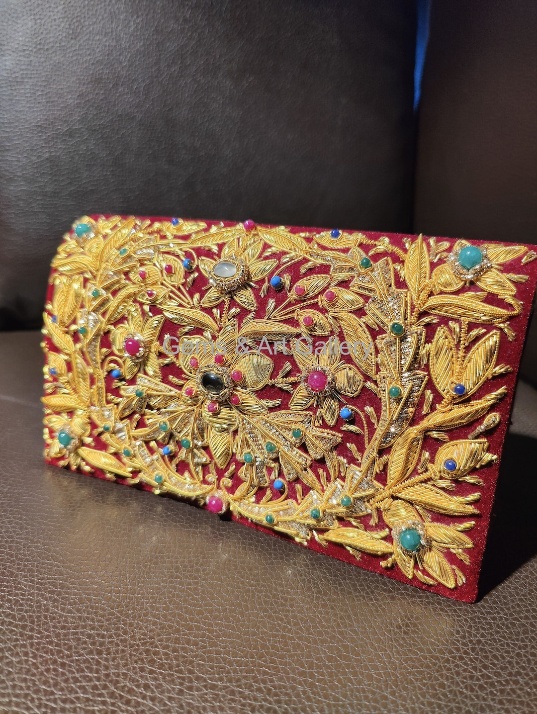 Luxury Zardozi Velvet Clutch With Semi-precious Stones | Hand ...