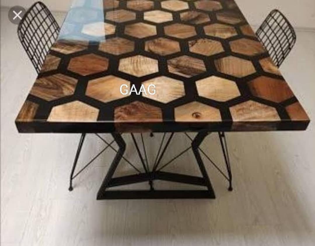 Honeycomb Epoxy Resin River Table Top With Acacia Wood | Dining ...